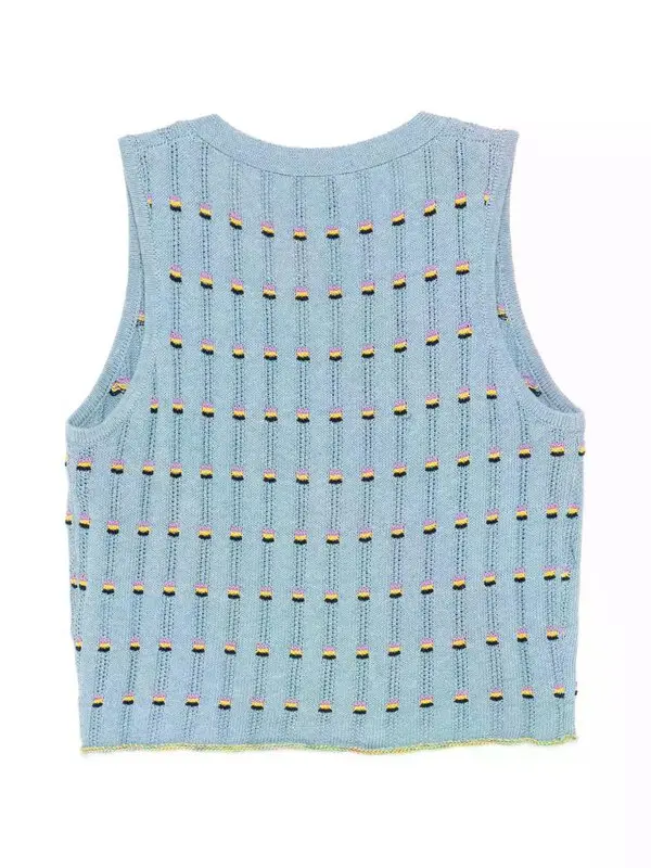 YANYAN Sleeveless V-neck Cardigan With Floral Embellishments
