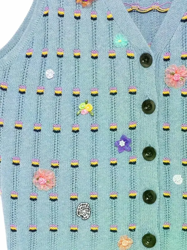 YANYAN Sleeveless V-neck Cardigan With Floral Embellishments