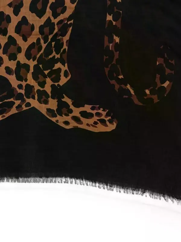 Saint Laurent Leopard-print Frayed Scarf - Black