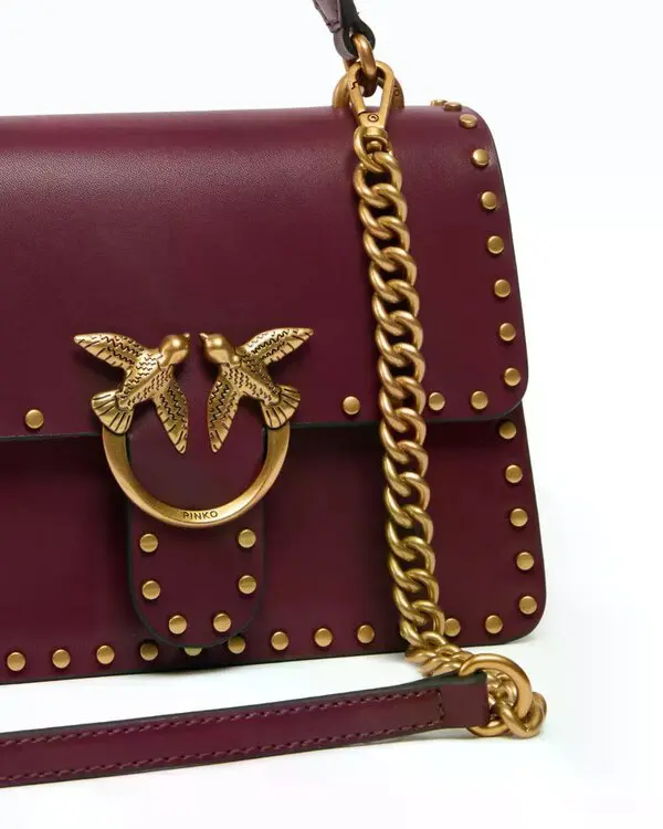 Pinko Mini Love Bag One Top Handle Handbag In Leather With Mini Studs