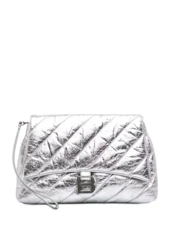 Balenciaga 2010 Medium Metallic Calfskin Crush Pochette Clutch Bag - Silver