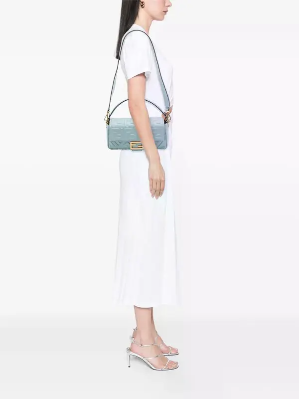 Fendi Zucca Embossed Leather Baguette Satchel