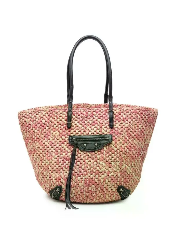 Balenciaga 2018-2026 Raffia Motocross Classic Panier Basket Tote Bag - Pink