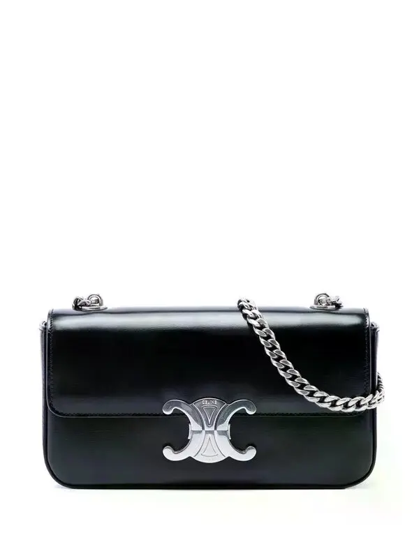 Celine 2023 Shiny Calfskin Triomphe Claude Shoulder Bag - Black
