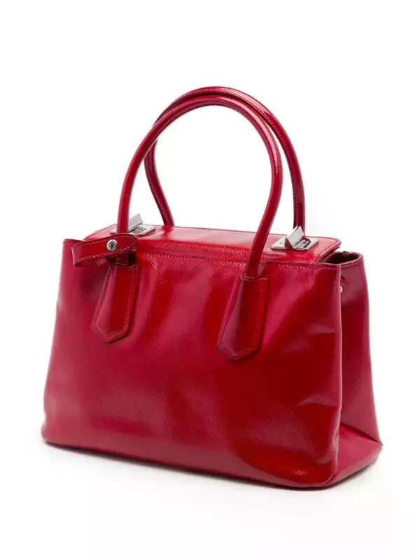 Prada Saffiano Vernice Turnlock Twin Satchel