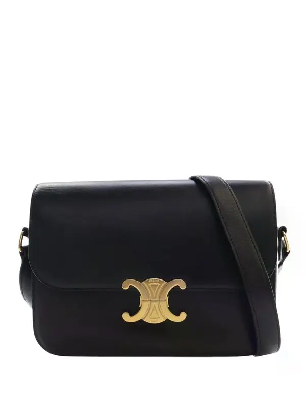 Celine 2018 Classique Shiny Calfskin Triomphe Crossbody Bag - Black