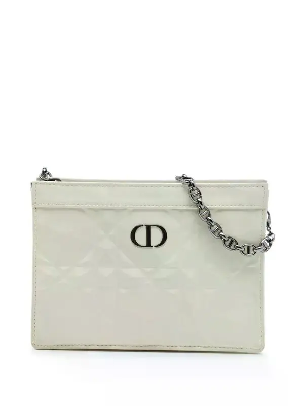 Dior 2022 Macrocannage Diamond Calfskin Caro Every Pouch Crossbody Bag - White