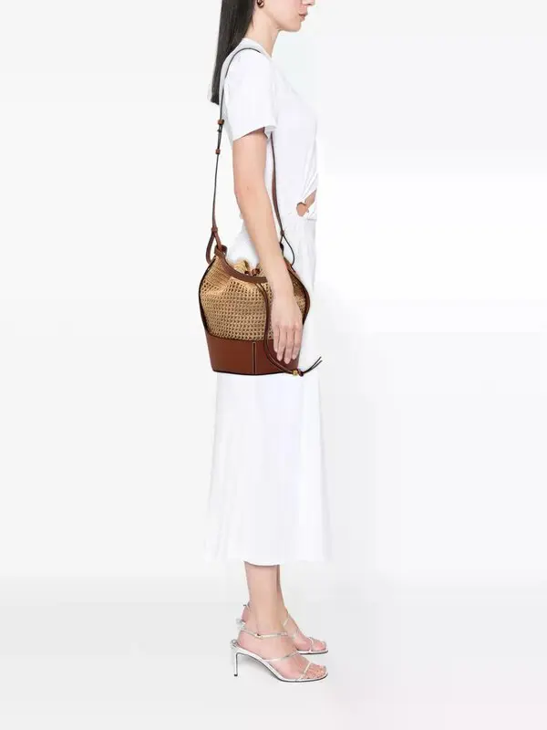 Loewe Raffia And Calfskin Balloon Bucket Bag Satchel