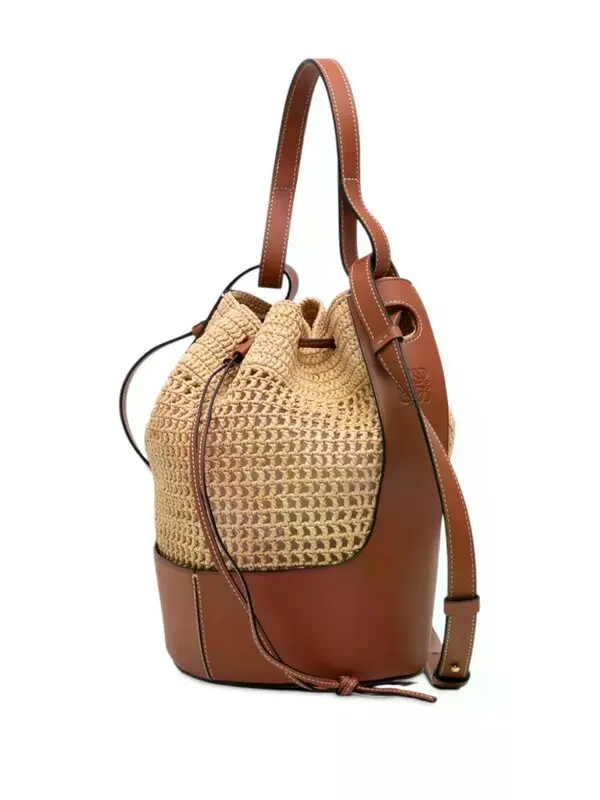 Loewe Raffia And Calfskin Balloon Bucket Bag Satchel