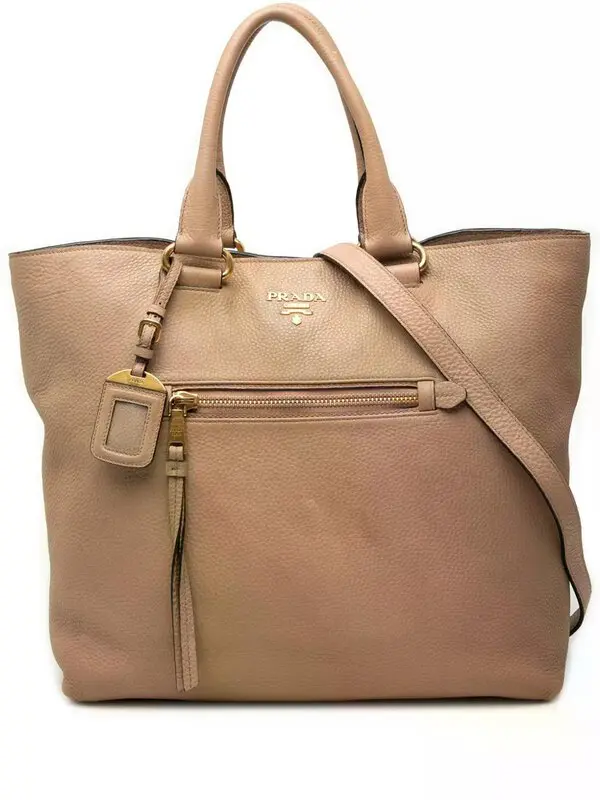 Prada 2010-2026 Vitello Daino Front Zip Open Convertible Tote Satchel - Neutrals