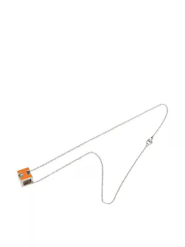 Hermès 2000-2010 Palladium Plated Lacquered Cage D H Pendant Necklace Costume Necklace - Orange