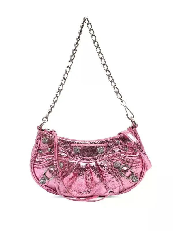 Balenciaga 2022 Mini Metallic Lambskin Motocross Le Cagole Satchel - Pink
