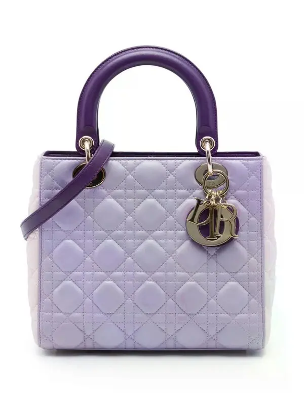Dior Medium Tricolor Lambskin Cannage Lady Satchel - Purple