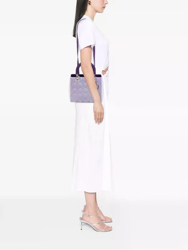 Dior Medium Tricolor Lambskin Cannage Lady Satchel - Purple