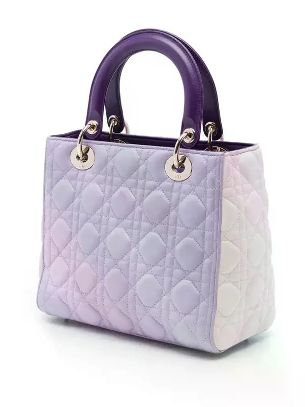 Dior Medium Tricolor Lambskin Cannage Lady Satchel - Purple