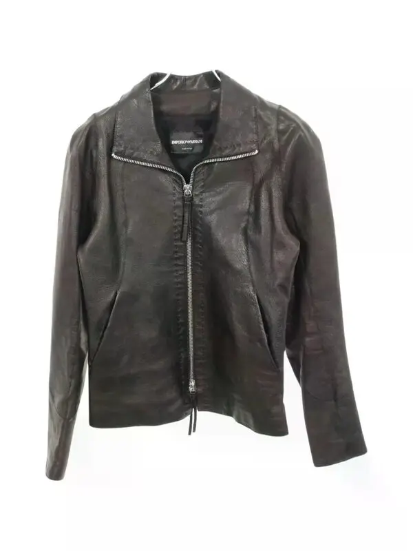 Emporio Armani Long-sleeve Zip-up Leather Jacket - Brown