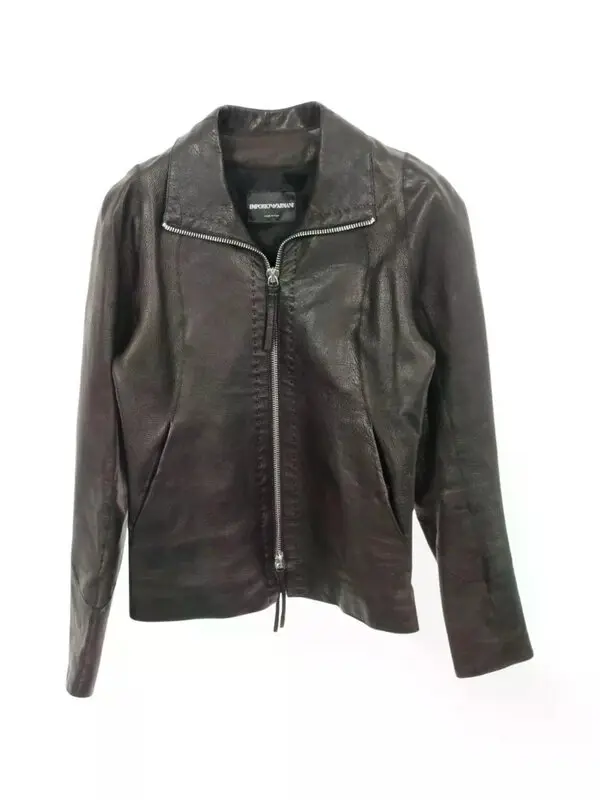 Emporio Armani Long-sleeve Zip-up Leather Jacket - Brown