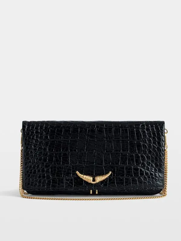 Zadig&Voltaire Rock Embossed Clutch With Gold-tone Chain - Black