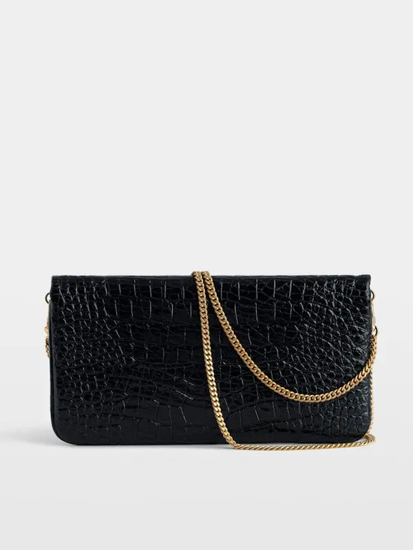 Zadig&Voltaire Rock Embossed Clutch With Gold-tone Chain - Black