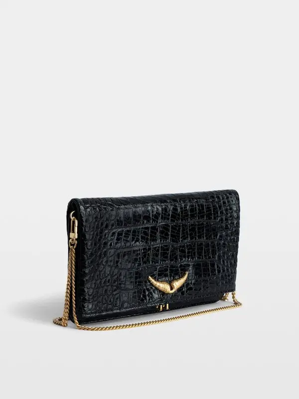 Zadig&Voltaire Rock Embossed Clutch With Gold-tone Chain - Black