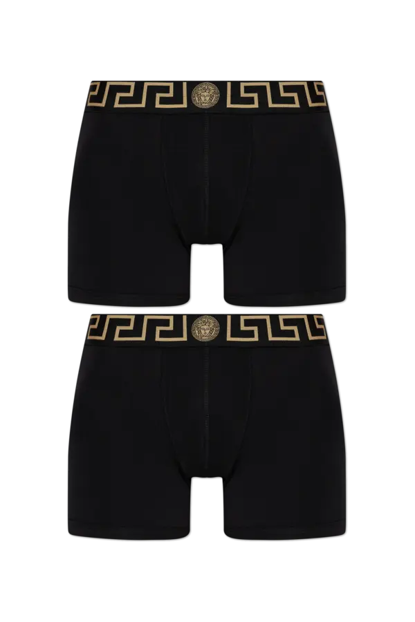 Versace 2-pack Of Cotton Boxer Briefs - Black