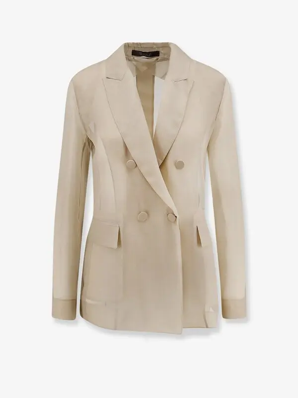 Max Mara Silk Double-breasted Blazer With Monogram Detail - Multicolor