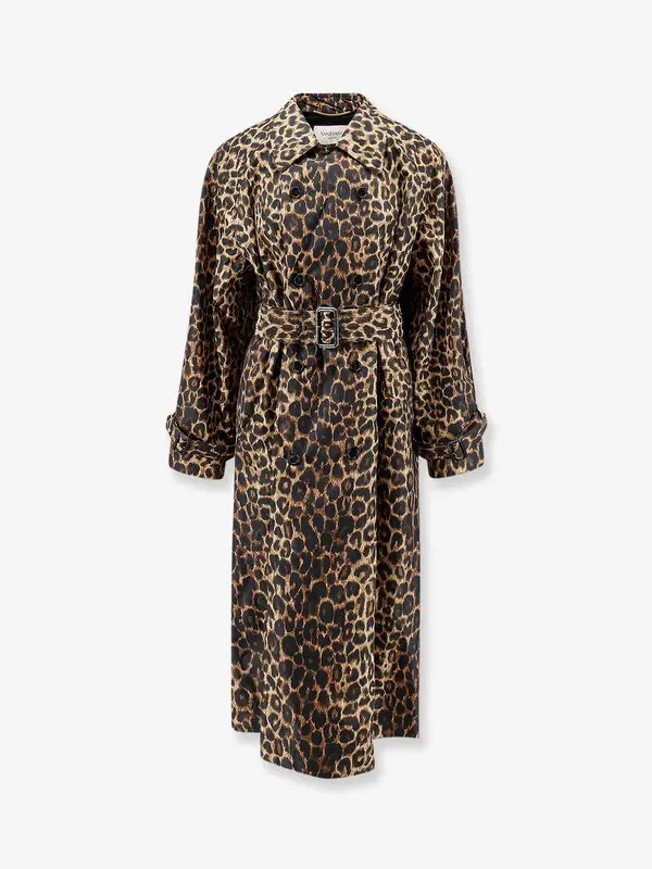 Saint Laurent Double-breasted Animal Print Trench Coat