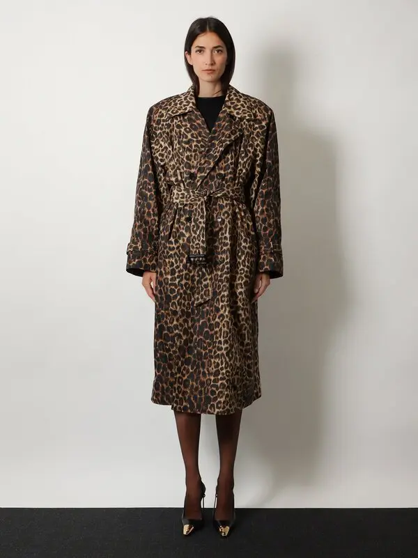 Saint Laurent Double-breasted Animal Print Trench Coat