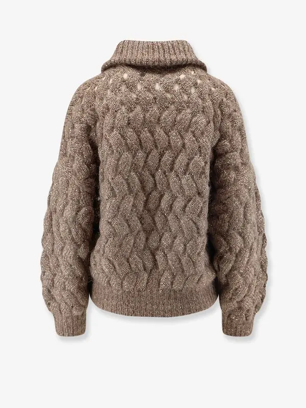 Brunello Cucinelli Perforated Cardigan With Micro-sequins - Brown