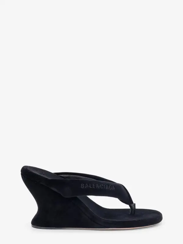 Balenciaga Gaeta Velvet Wedge Thong Sandals - Black