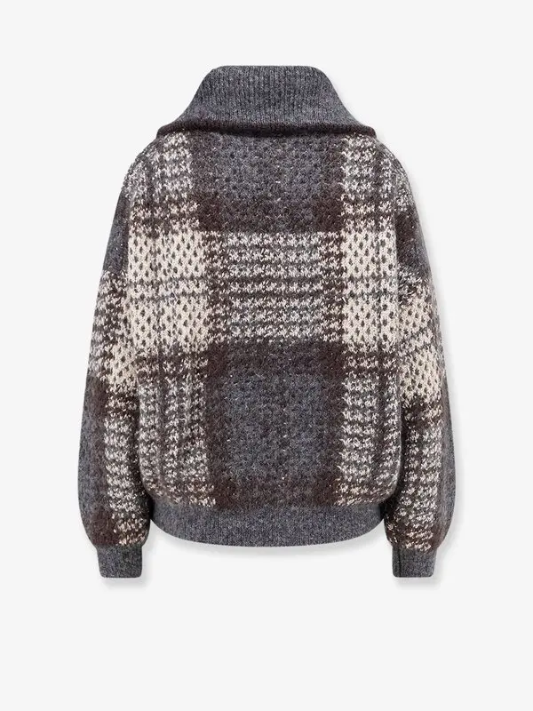 Brunello Cucinelli Intarsia And Micro-sequin Embroidered Zip-up Cardigan