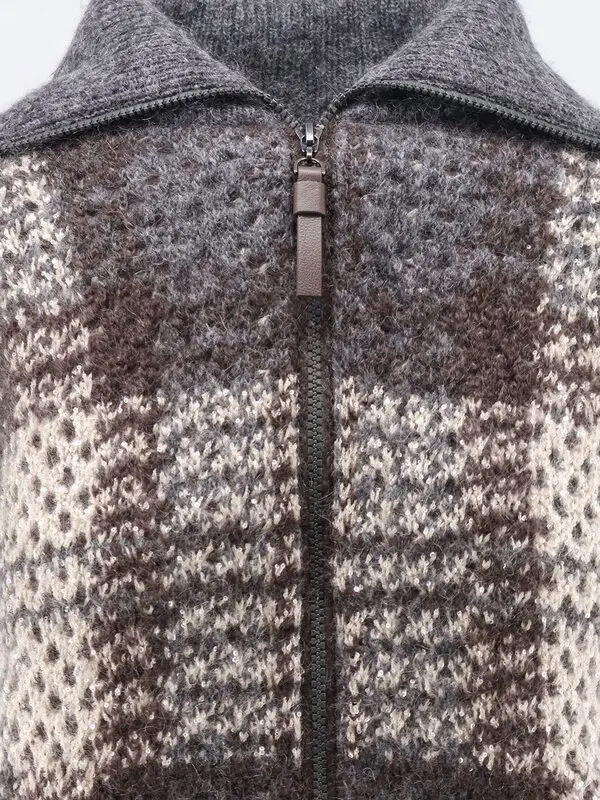 Brunello Cucinelli Intarsia And Micro-sequin Embroidered Zip-up Cardigan