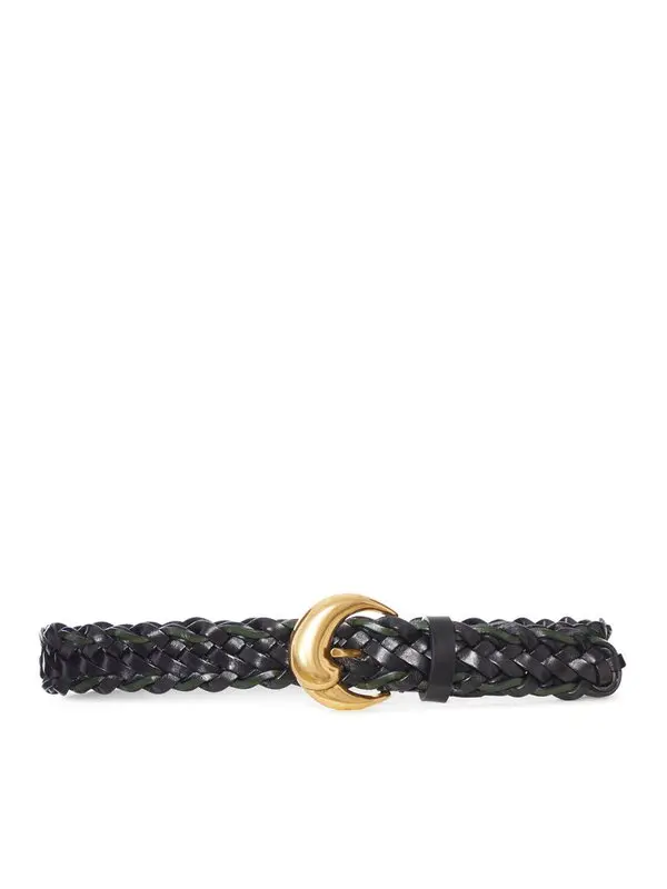 Etro Woven Leather Belt With Gold Buckle - Black