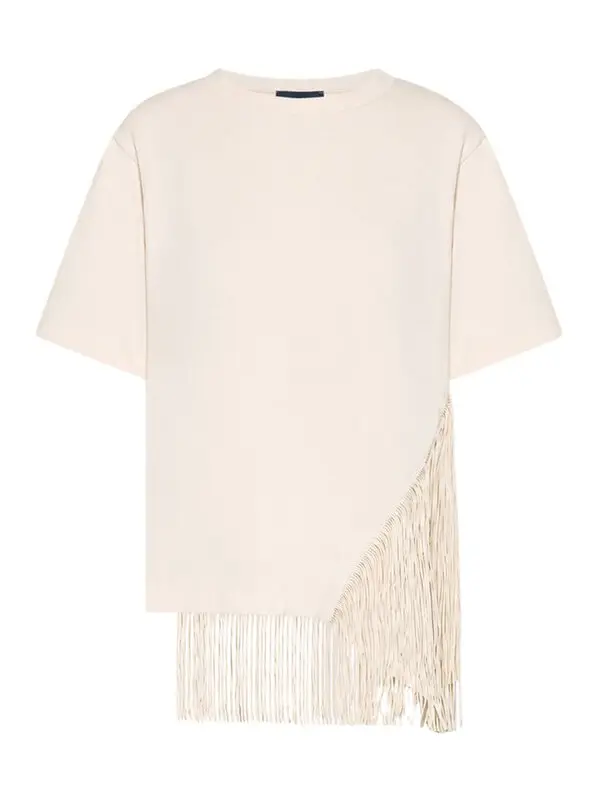 Sportmax Compact Jersey T-shirt With Fringes - Cream