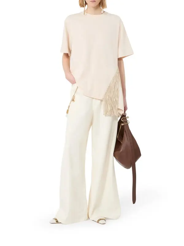 Sportmax Compact Jersey T-shirt With Fringes - Cream