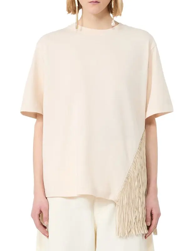 Sportmax Compact Jersey T-shirt With Fringes - Cream