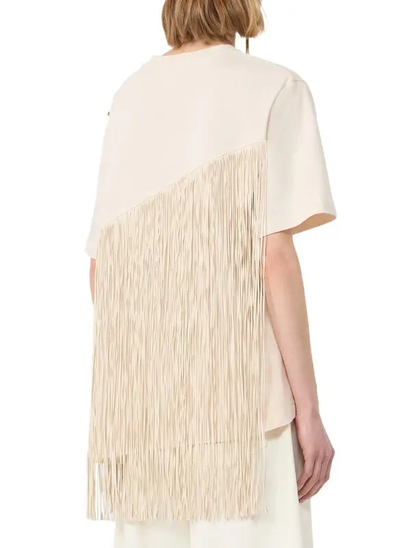 Sportmax Compact Jersey T-shirt With Fringes - Cream