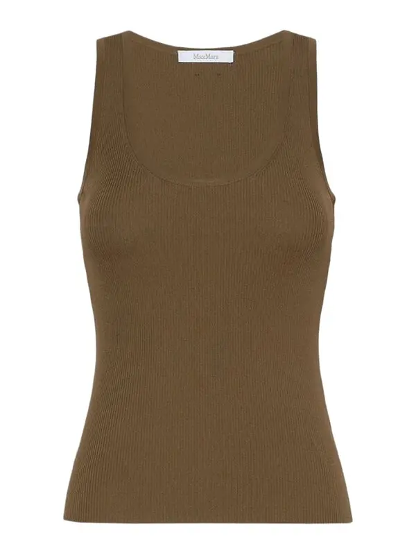 Max Mara Ribbed Viscose Crepe Sleeveless Top - Yellow