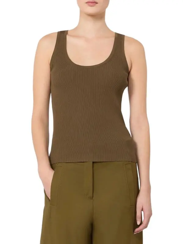 Max Mara Ribbed Viscose Crepe Sleeveless Top - Yellow