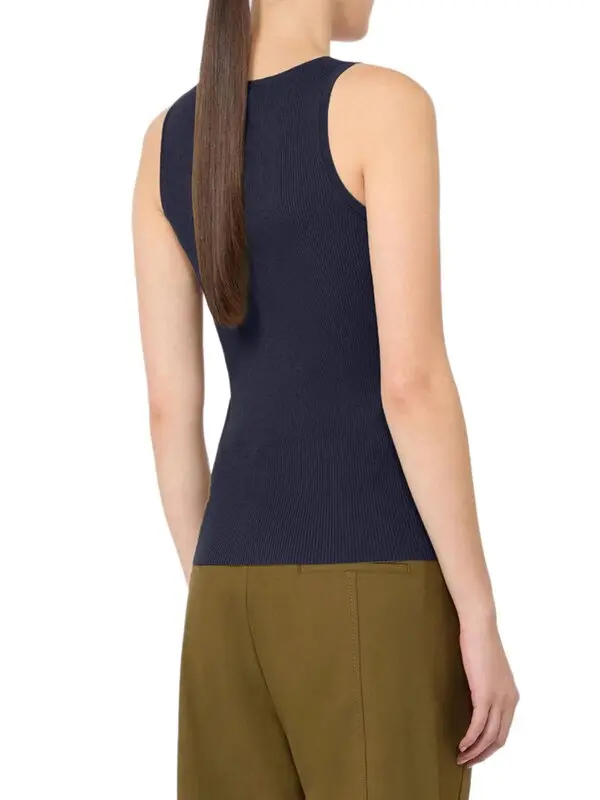 Max Mara Fitted Ribbed Viscose Crepe Sleeveless Top - Blue