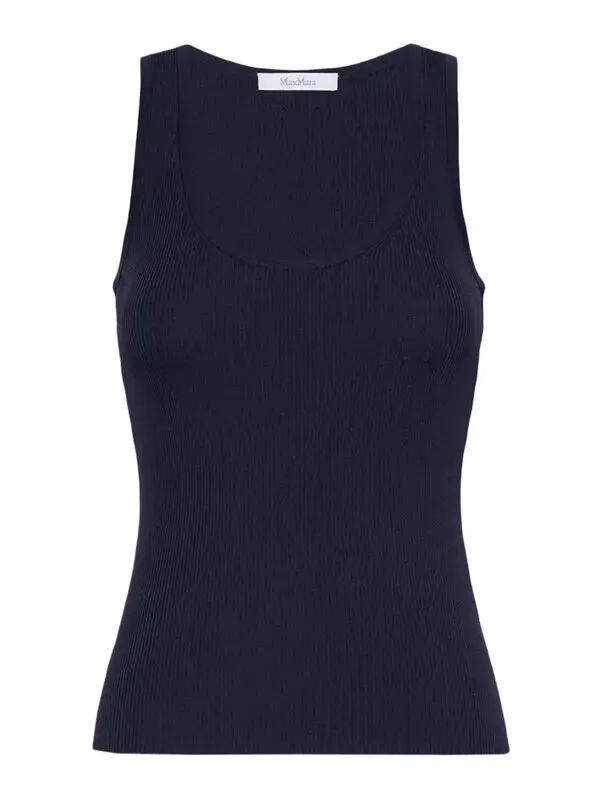 Max Mara Fitted Ribbed Viscose Crepe Sleeveless Top - Blue