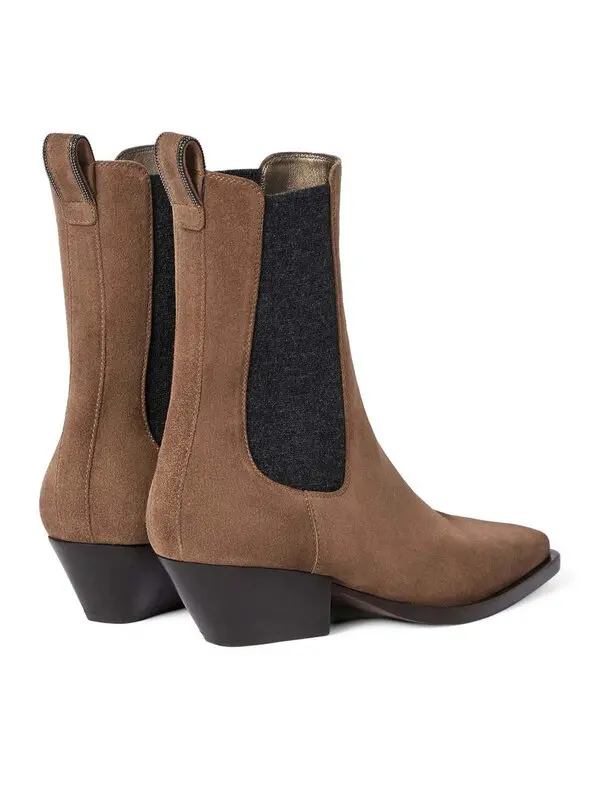 Brunello Cucinelli Suede Chelsea Boots With Monili Detail