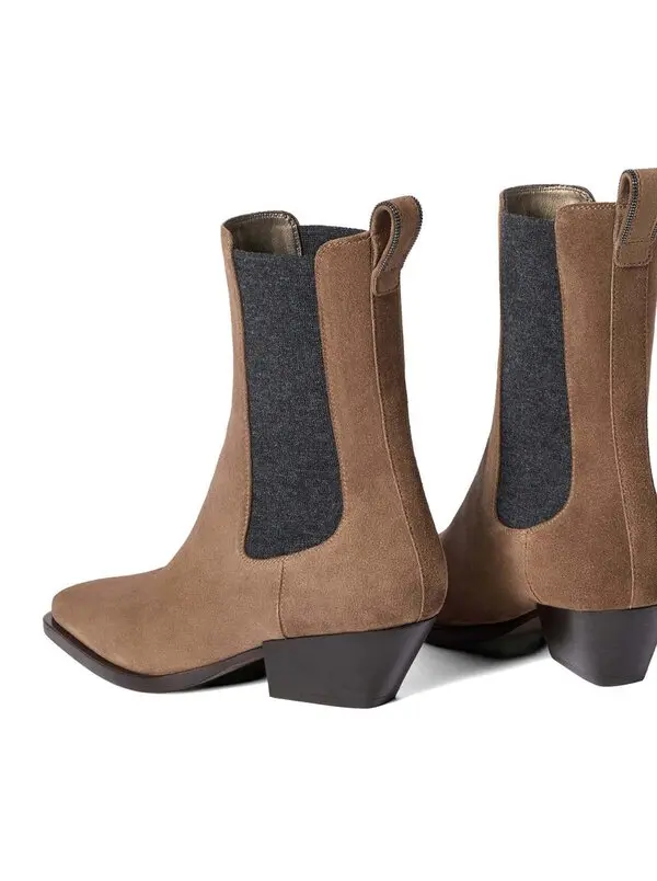 Brunello Cucinelli Suede Chelsea Boots With Monili Detail