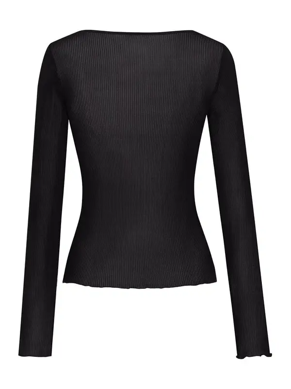 Saint Laurent Ribbed Silk V-neck Cassandre Top