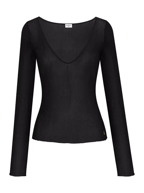 Saint Laurent Ribbed Silk V-neck Top - Black