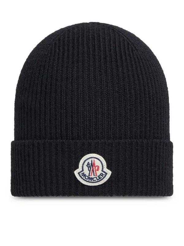 Moncler Logo Wool Beanie - Black