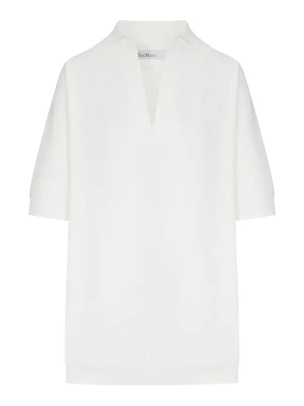 Max Mara Long Viscose Crepe Polo Sweater - White