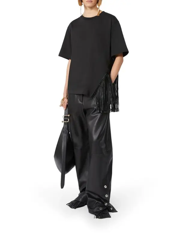 Sportmax Cotton T-shirt With Fringe Detail - Black