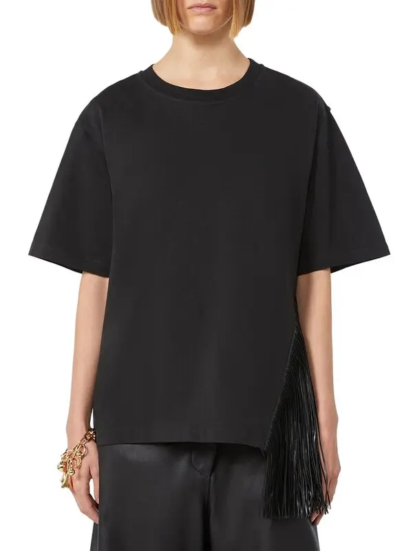 Sportmax Cotton T-shirt With Fringe Detail - Black