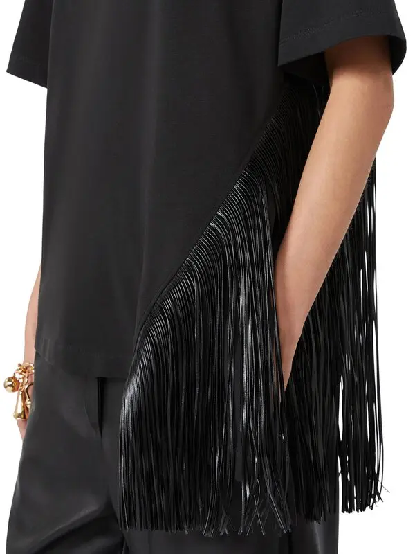 Sportmax Cotton T-shirt With Fringe Detail - Black